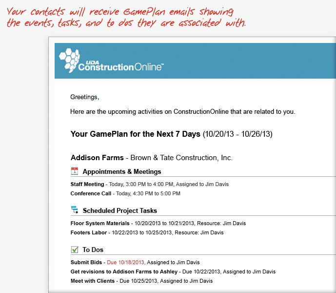 UDA ConstructionOnline™ - GamePlan Automated Emails - Tour of Features
