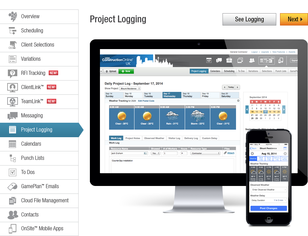 UDA ConstructionOnline™ UK - Project Logging - Tour of Features